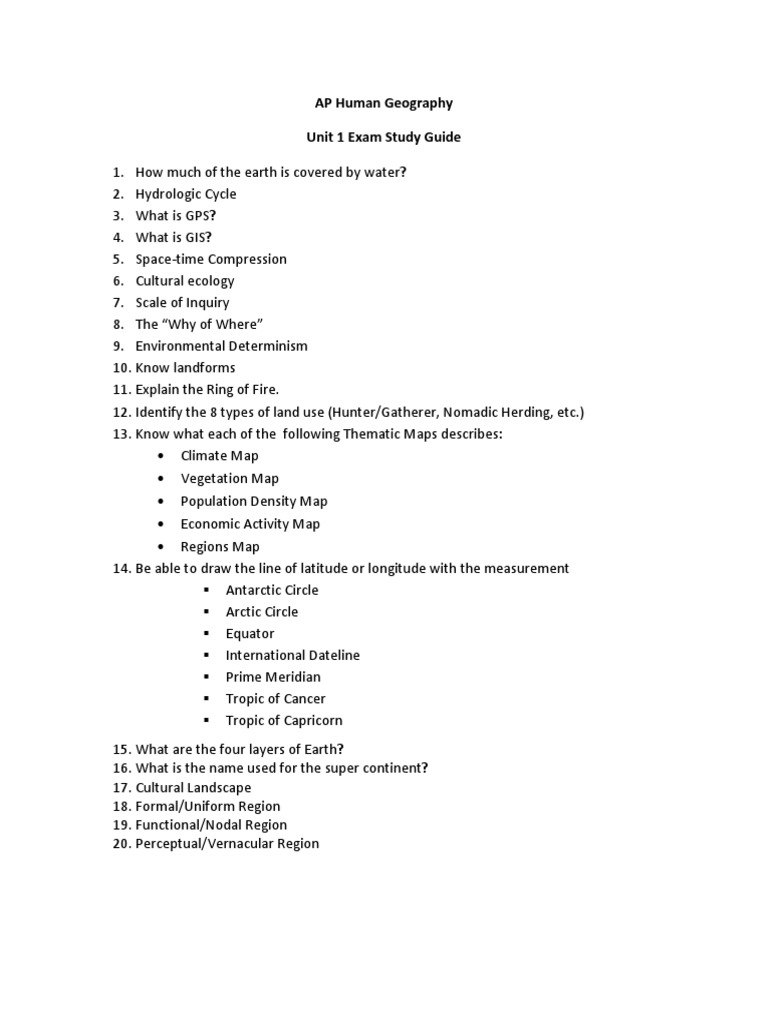 AP Human Geography Unit 1 Exam Study Guide | PDF