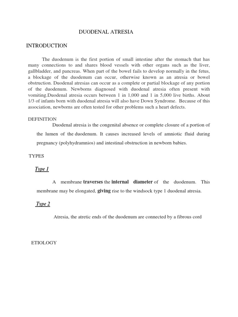 Duodenal Atresia: Type 1 | PDF