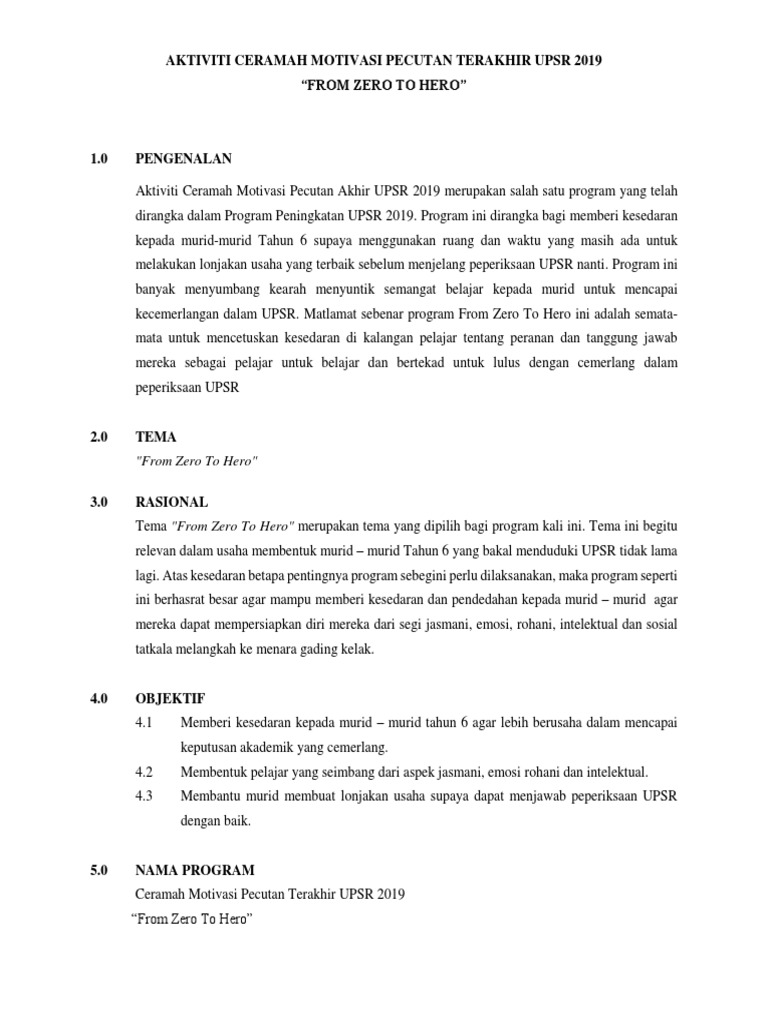 Aktiviti Ceramah Motivasi Pecutan Terakhir Upsr 2019 Xda Border | PDF
