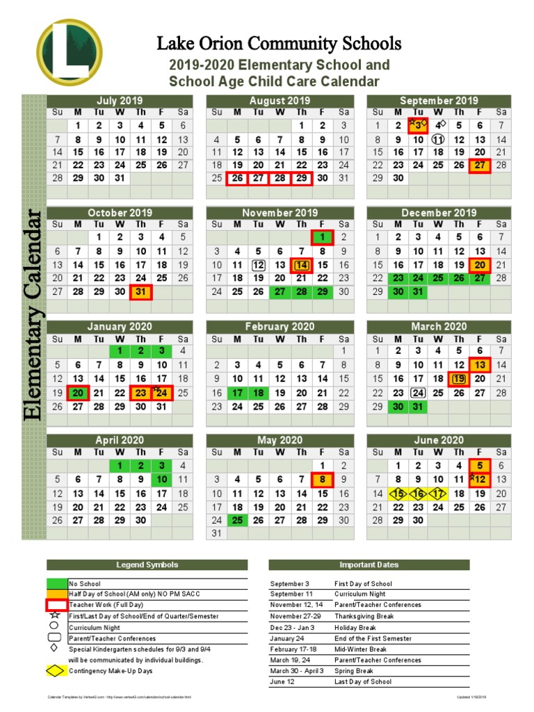 2019-2020 School Calendar Template | PDF | Academic Term | Schools