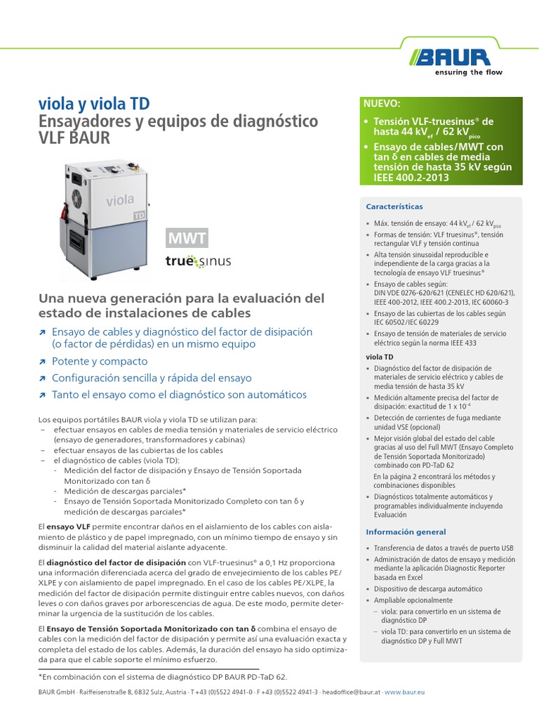 DS VLF Tester and Diagnostics Device Viola Viola TD BAUR Es-Es | PDF ...