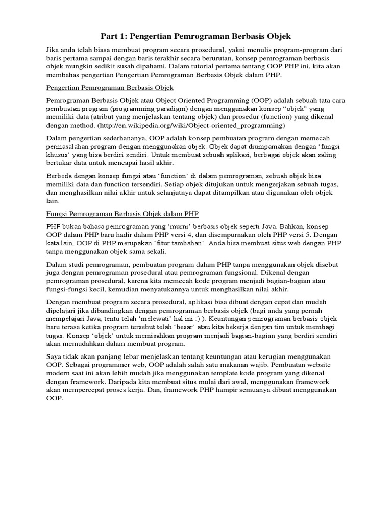 1 - Pengertian OOP, Class, Object, Property Dan Method | PDF