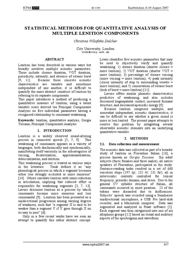 Statical Methods For Quantitative Analysus of Multiple Lenition Components | PDF | Principal ...
