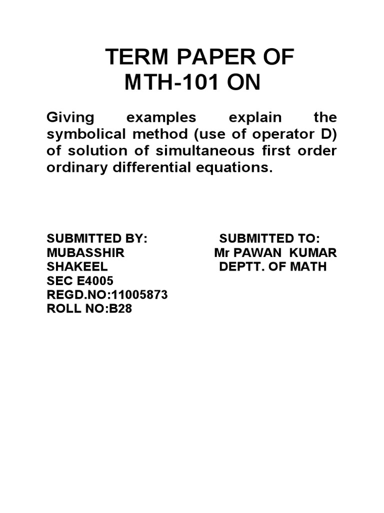Term Paper of MTH-101 ON | PDF | Differential Equations | Ordinary Differential Equation