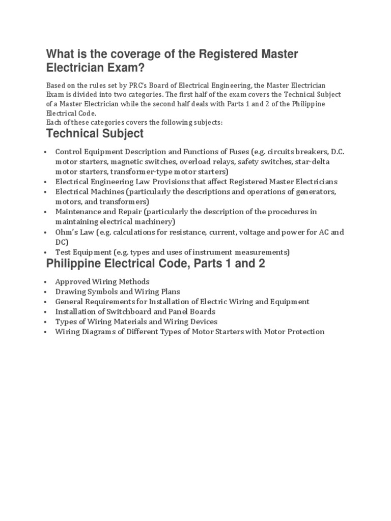An Overview of the Technical Subjects and Philippine Electrical Code ...