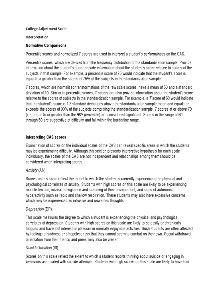 College Adjustment Scale Interpretation | PDF | Substance Abuse | Major ...