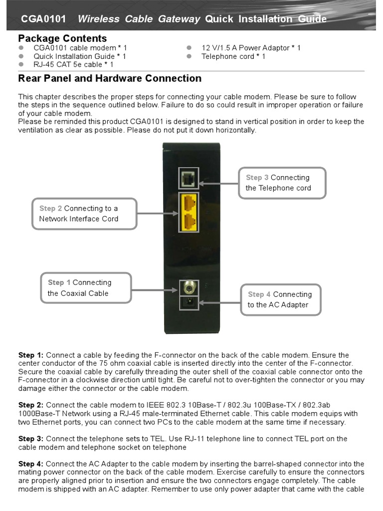 Package Contents: CGA0101 Wireless Cable Gateway Quick Installation ...