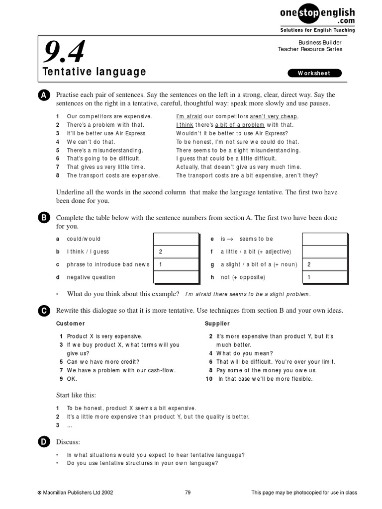 Tentative Language: Worksheet | Download Free PDF | Syntactic ...