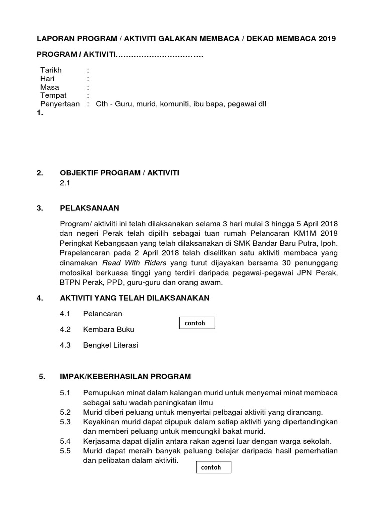 Contoh Laporan Program Galakan Membaca | PDF