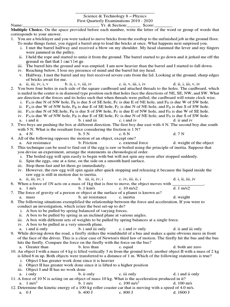 PT Science 8 First 2019-2020 | PDF | Waves | Resistor