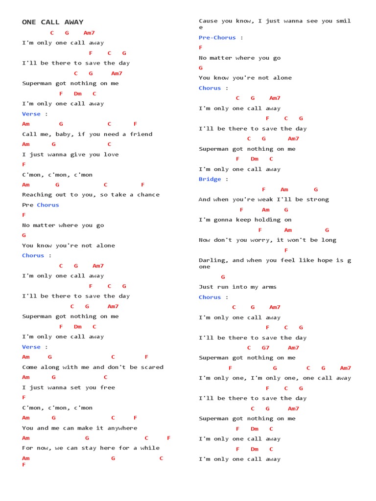 One Call Away: Pre-Chorus | PDF | Song Structure | Song Forms