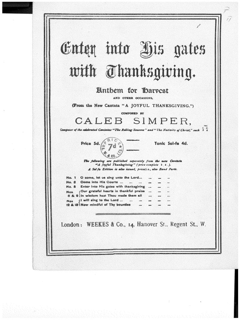 Enter His Gates With Thanksgiving - Caleb Simper | PDF