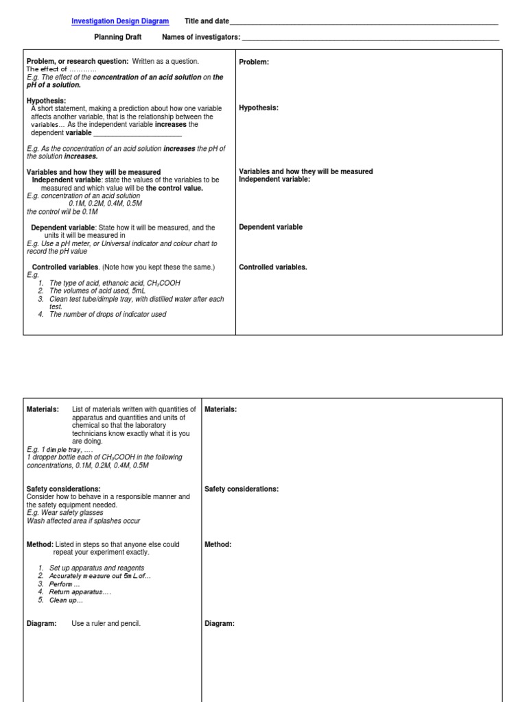 Investigation Design Template Guide | PDF | Dependent And Independent ...