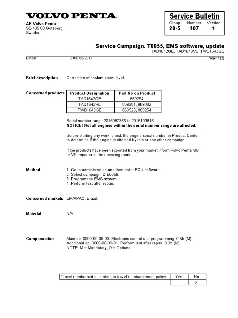 Service Bulletin: AB Volvo Penta | Download Free PDF | Systems ...