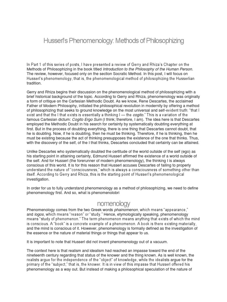Husserl's Phenomenology: Methods of Philosophizing | PDF ...