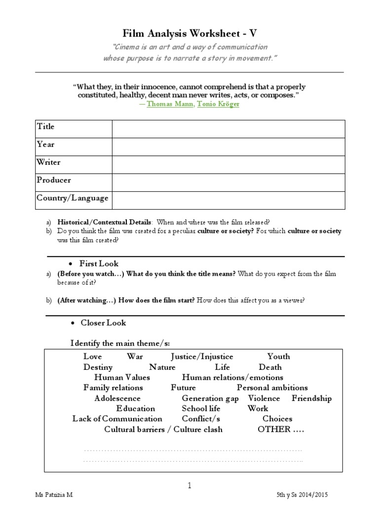 Class-Enemy-V 2013 Film-Analysis-Worksheet | PDF