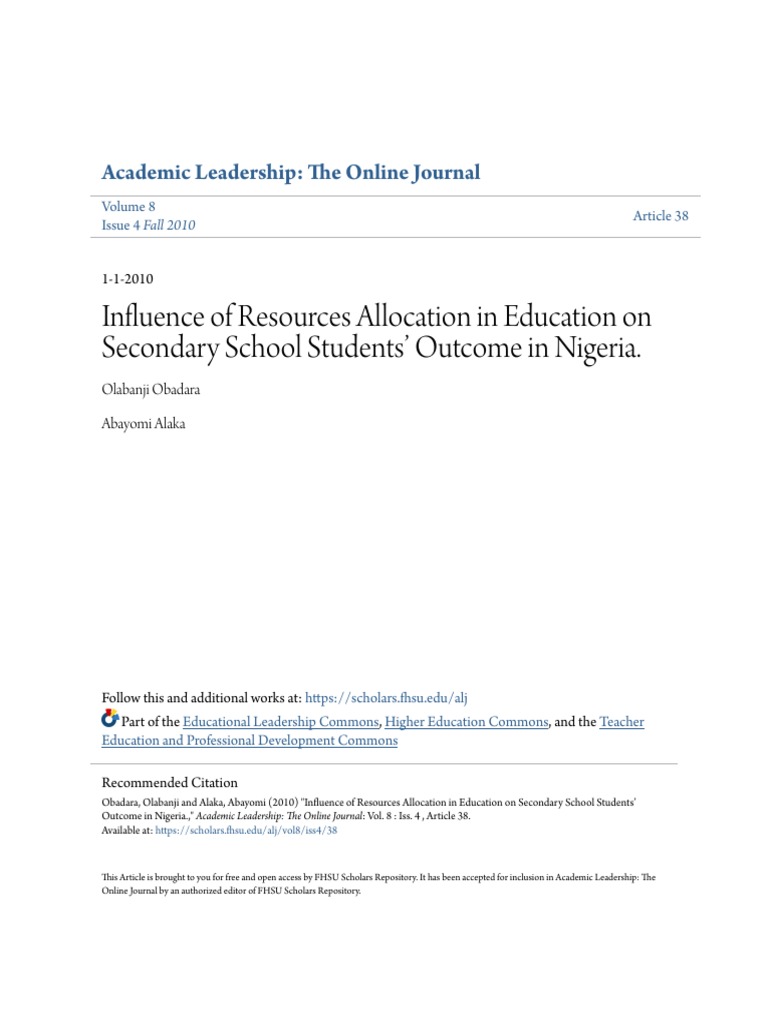 Influence of Resources Allocation in Education On Secondary Schoo | PDF ...