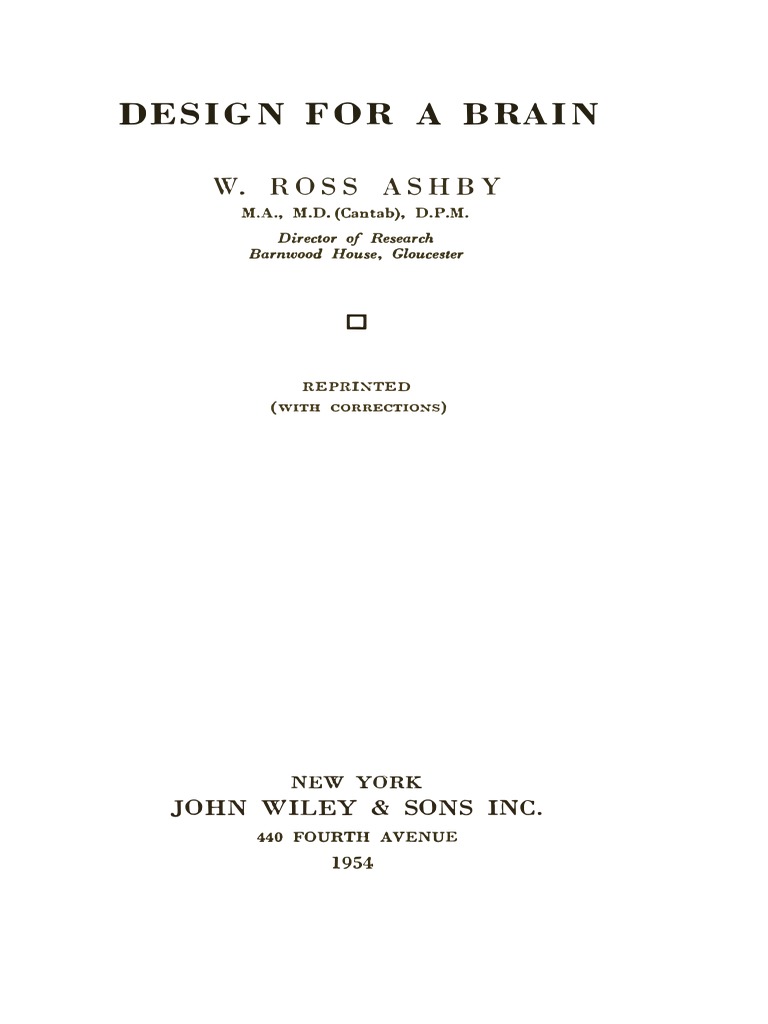 Ashby, Design for a Brain, 1954 | Nervous System | Neuron