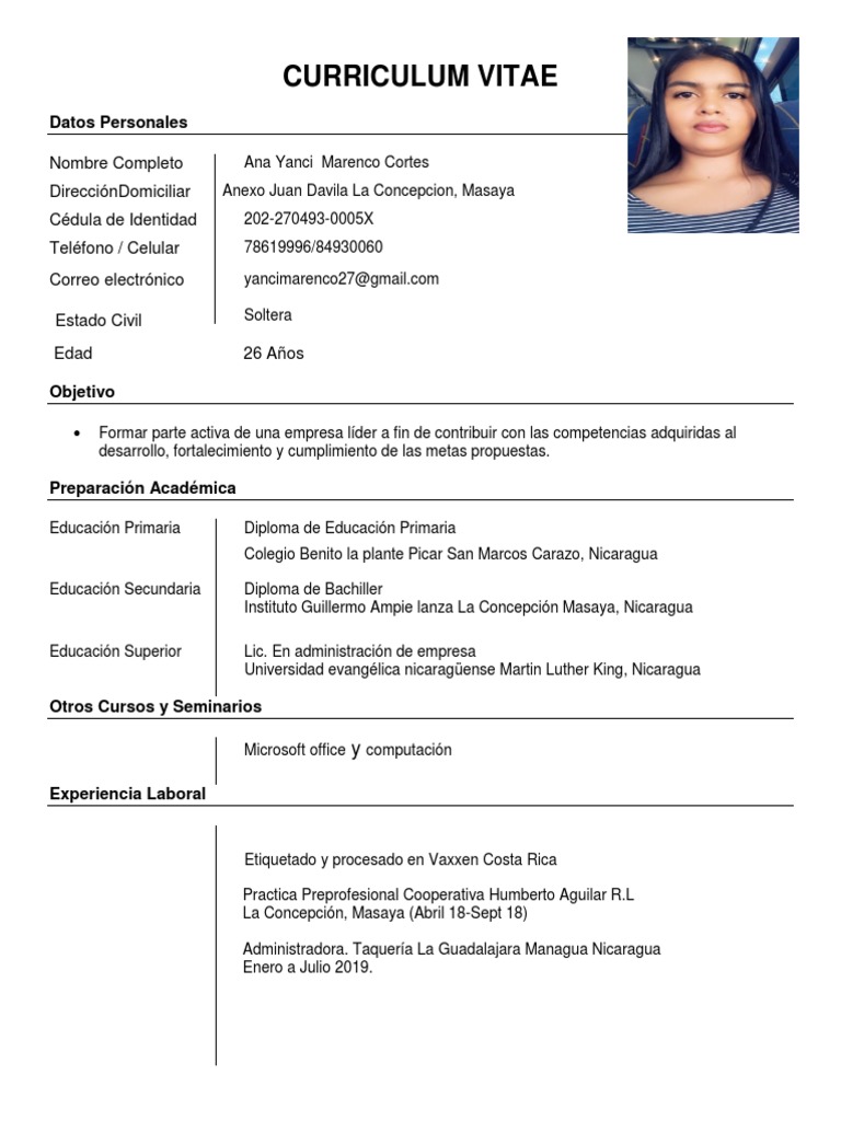 Curriculum Ana Completo Nica | PDF