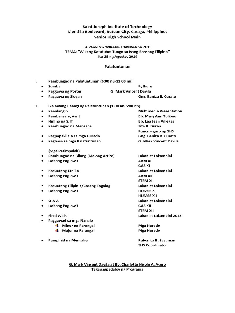 Buwan NG Wika PROGRAMME | PDF