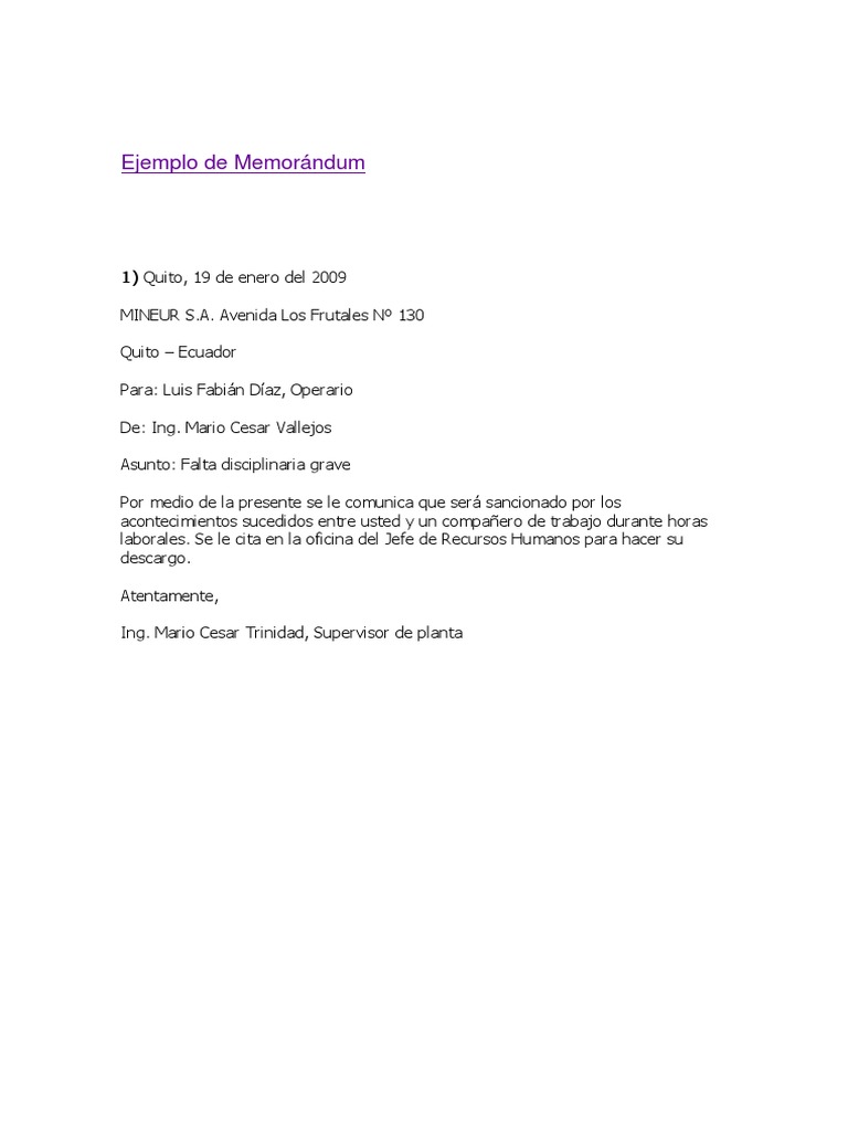 Ejemplo de Memorándum | PDF