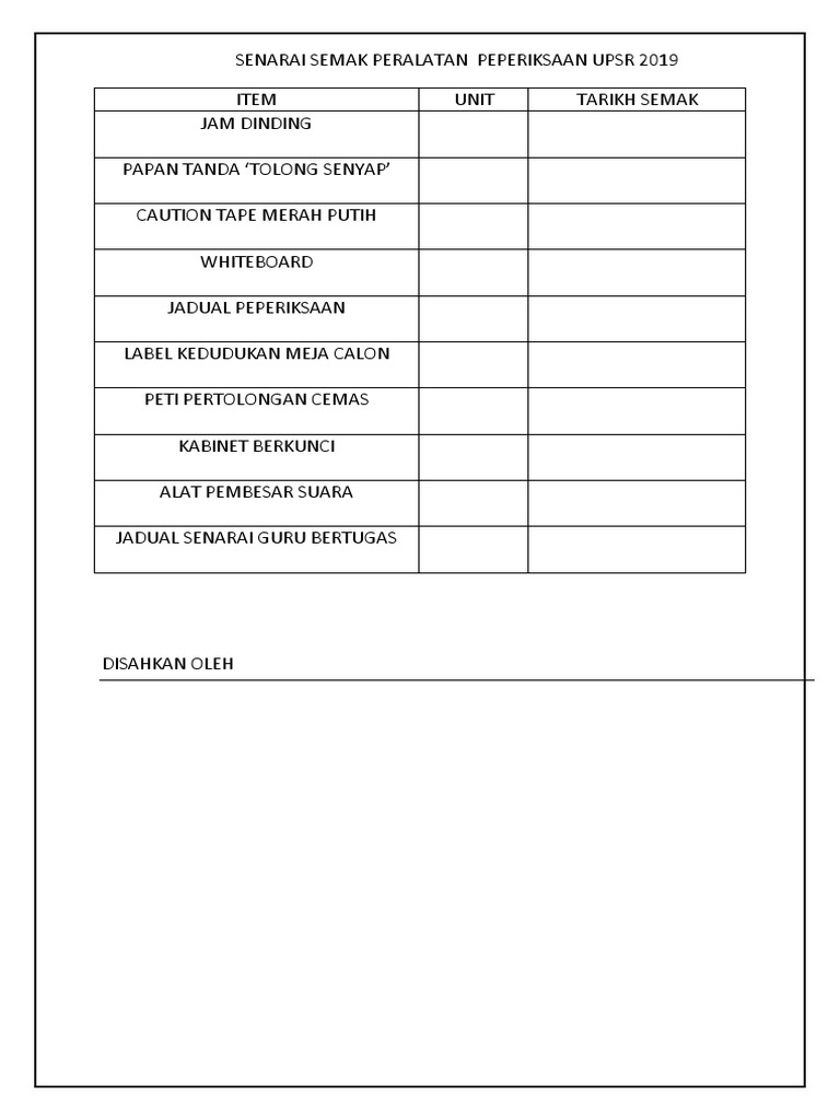 Senarai Semak Peralatan Peperiksaan Upsr 2018 | PDF