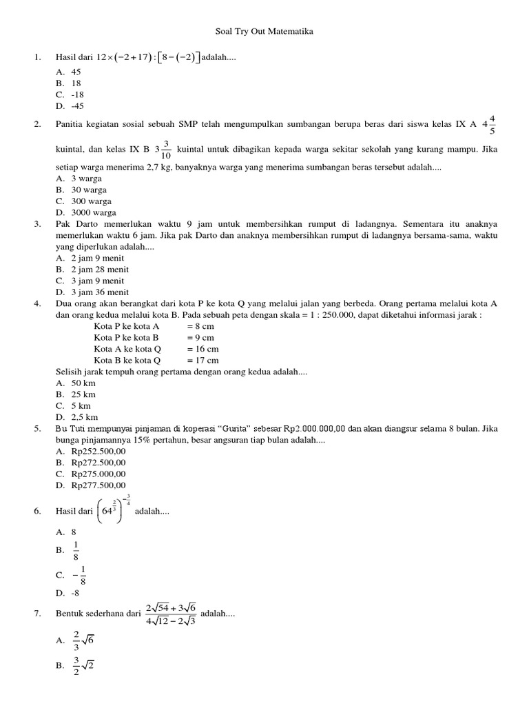 Soal Try Out Matematika | PDF