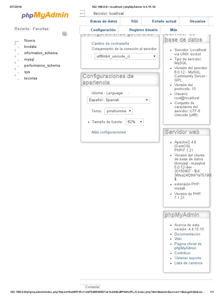 192.168.0.8 - Localhost - phpMyAdmin 4.4.15.10 PDF | PDF | Php | Servidor web