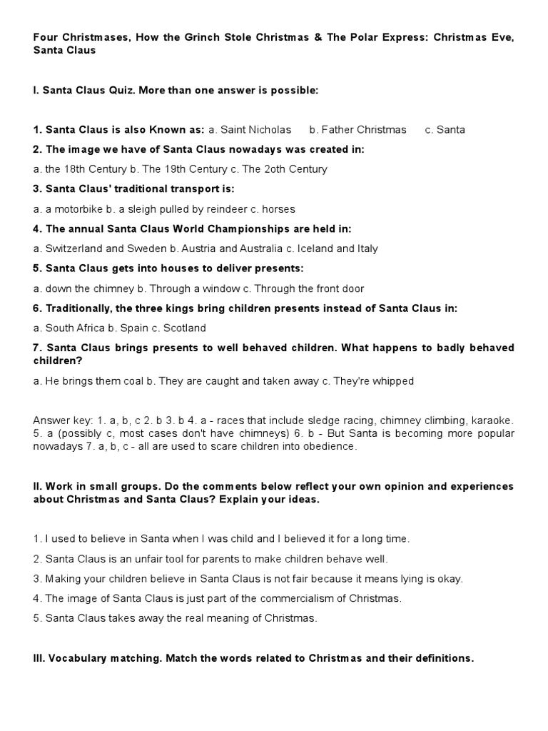 Christmas Conversations and Santa Quiz | PDF | Santa Claus | Christmas