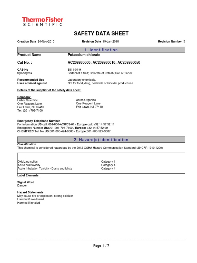Safety Data Sheet: 1. Identification | PDF | Personal Protective Equipment | Combustion