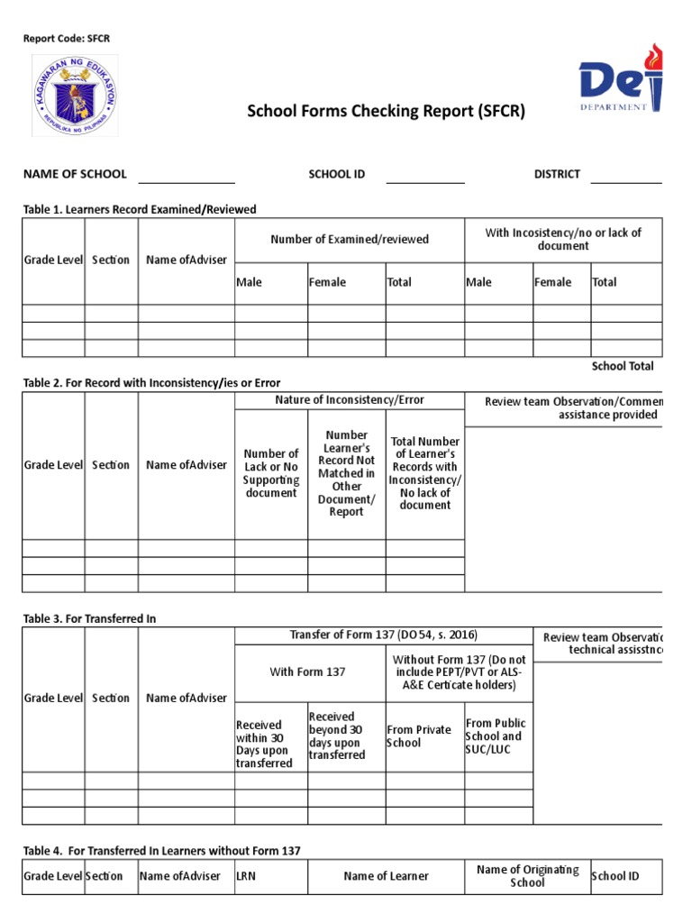 School Forms Checking Report (SFCR) | PDF