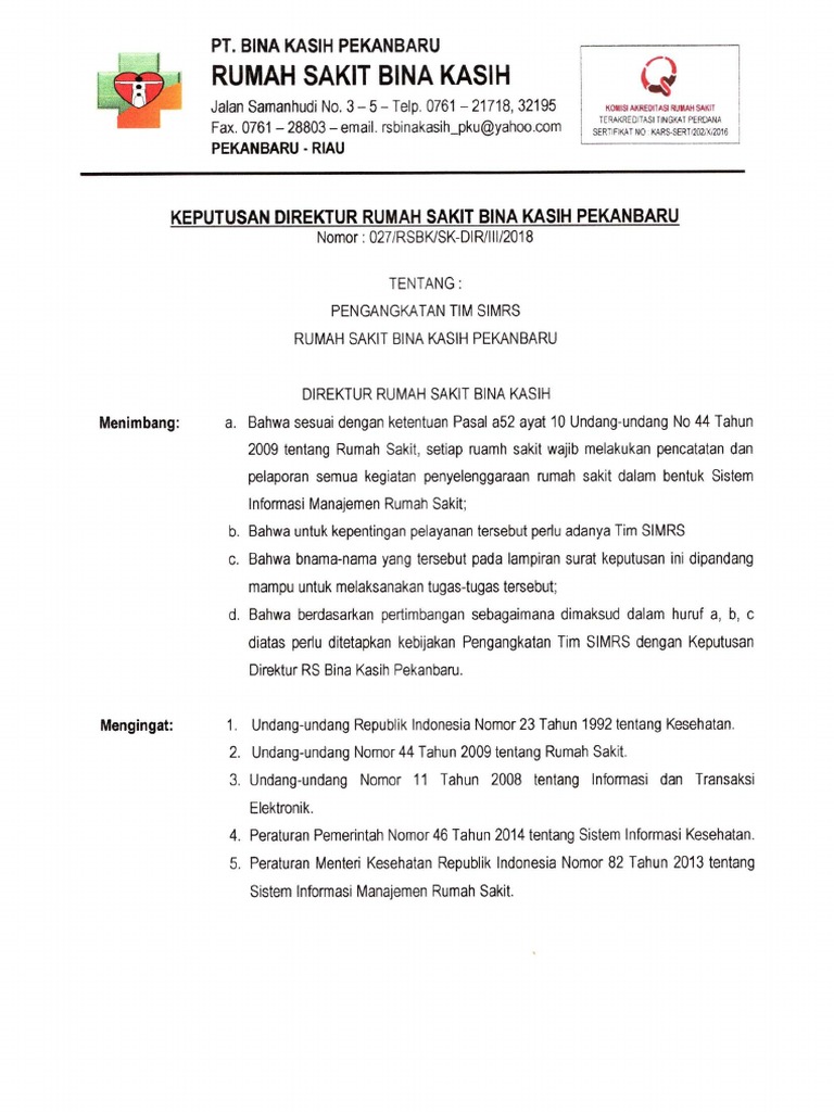 SK Pengangkatan Tim Simrs | PDF