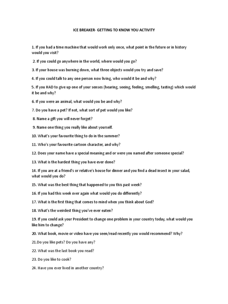 Ice Breaker Getting To Know You | PDF