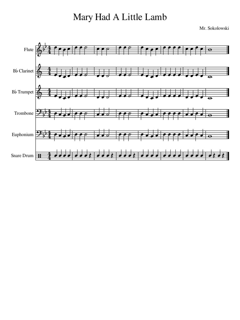 Mary Had A Little Lamb Clarinet Sheets Song