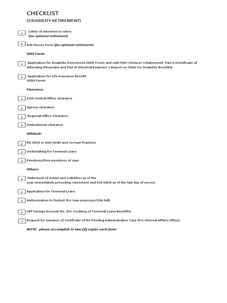Checklist-Disability Retirement | PDF