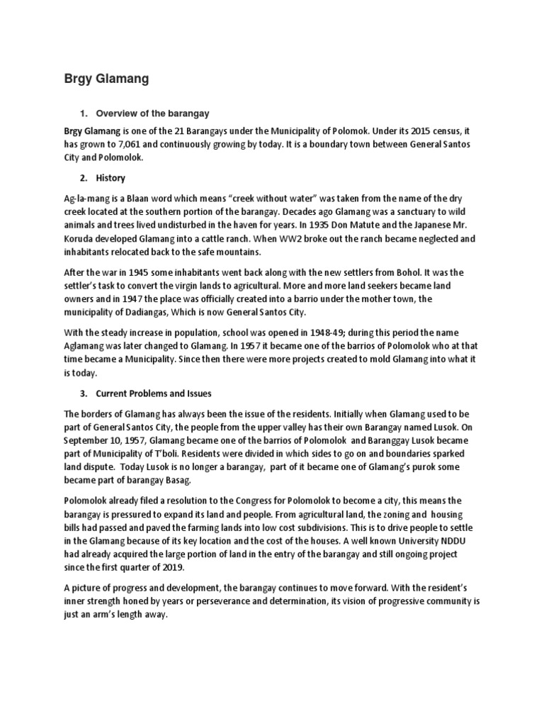 Brgy. Glamang Overview | The United States