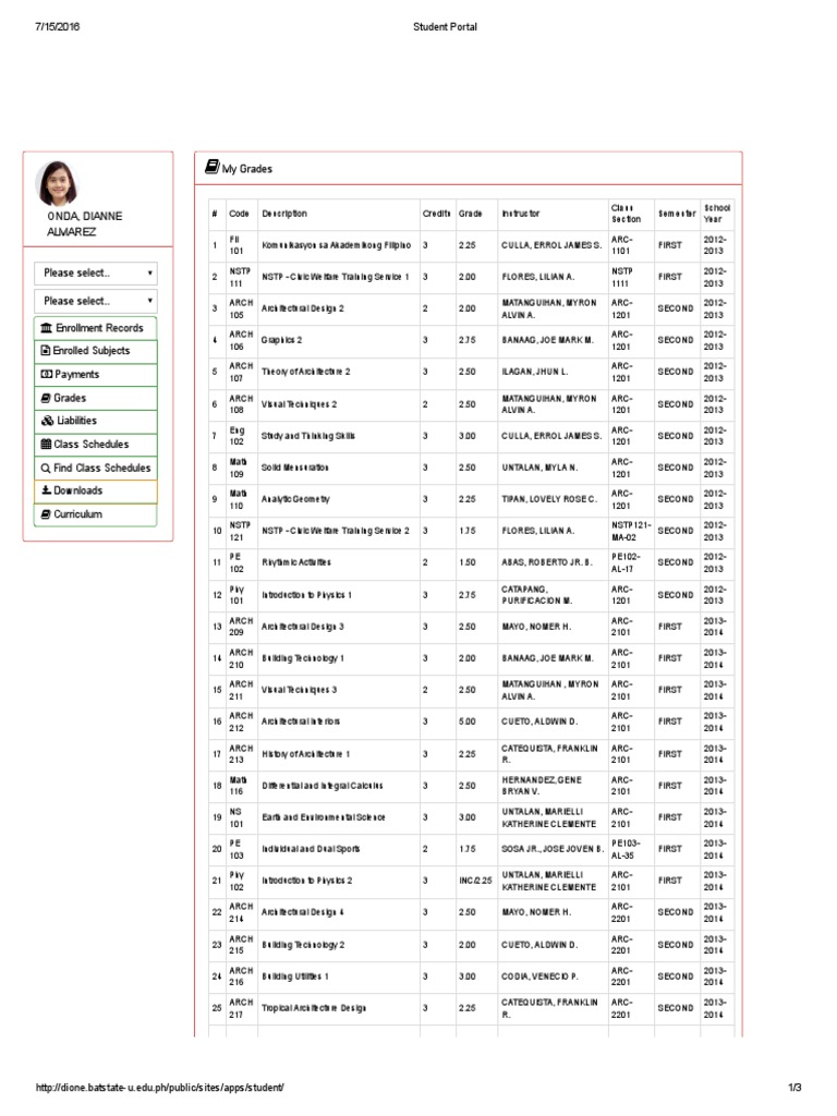 Student Academic Transcript from Almarez College of Architecture | PDF ...