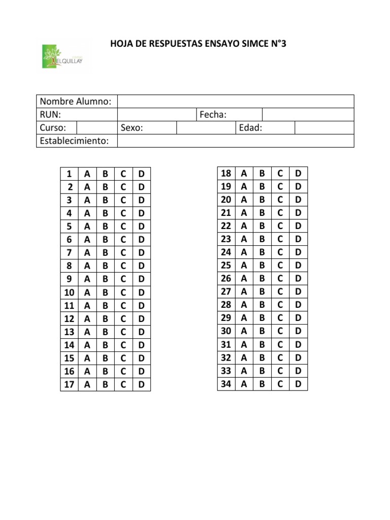 Hoja de Respuestas Ensayo Simce 2019 | PDF