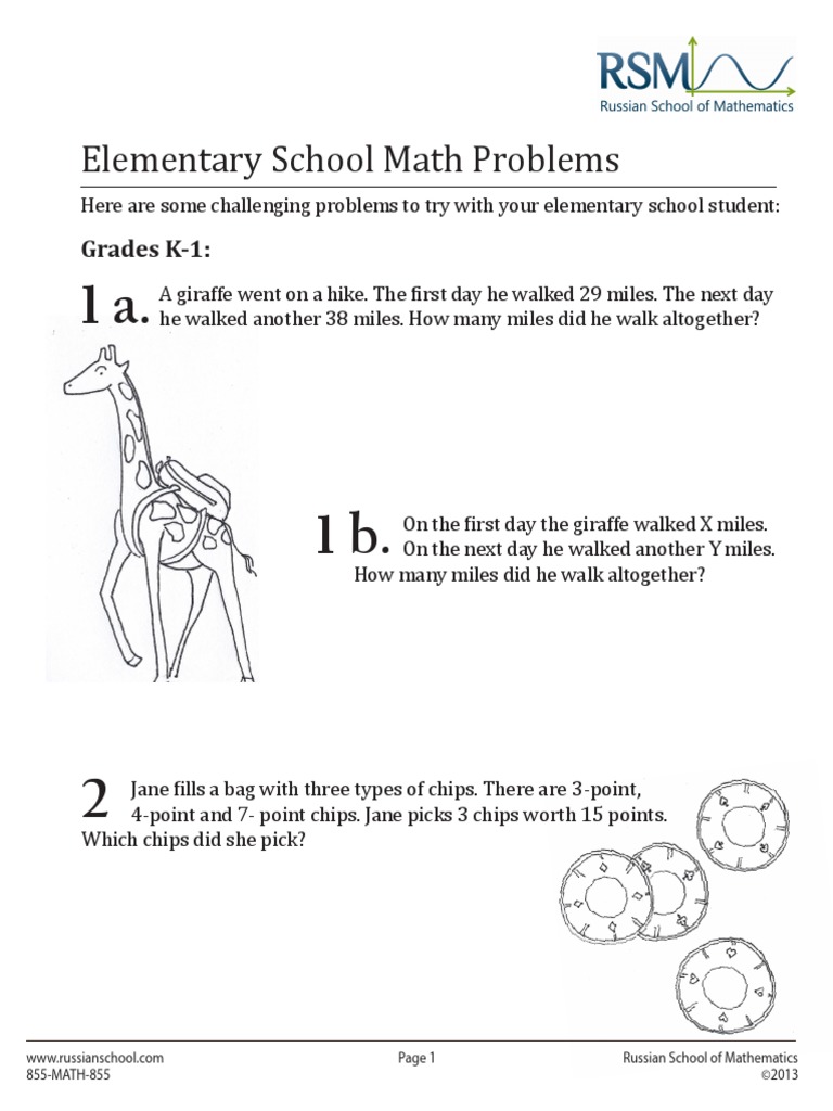 Elementary School Math Problems: Grades K-1 | PDF | Teaching ...