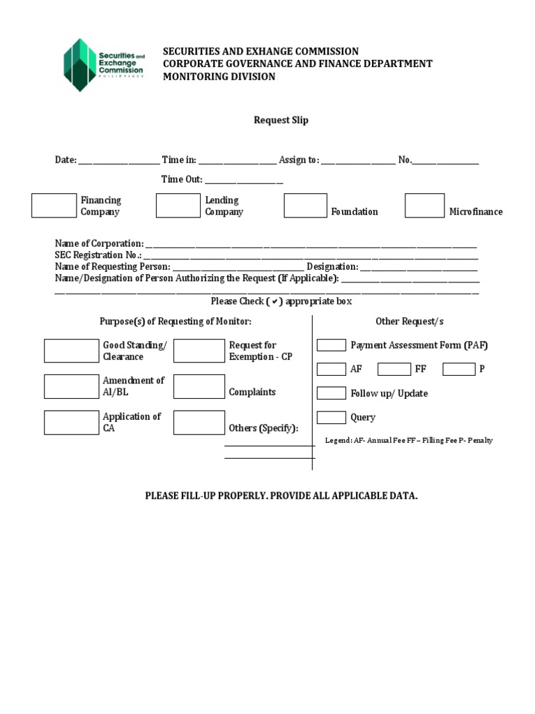 SEC Request Slip for Corporate Monitoring | PDF