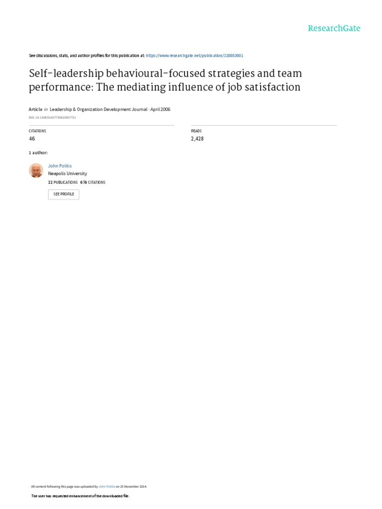 Self-Leadership Behavioural-Focused Strategies and | PDF | Job ...