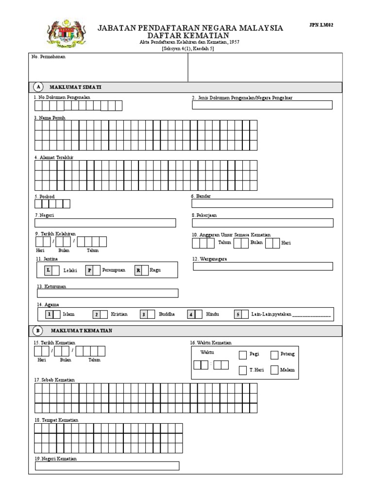 DAFTAR KEMATIAN: MAKLUMAT KEMATIAN DAN PENGESAHAN BAGI [NAMA SIMATI] | PDF