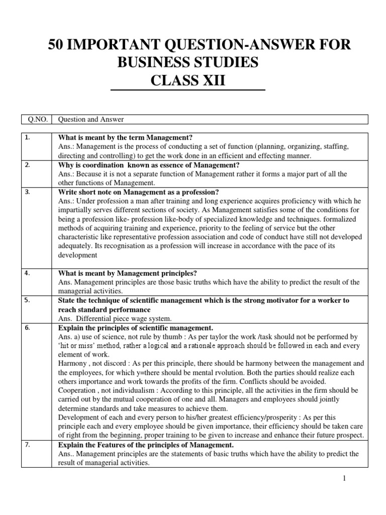 50 Important Questions and Answers Business Studies | PDF | Securities ...
