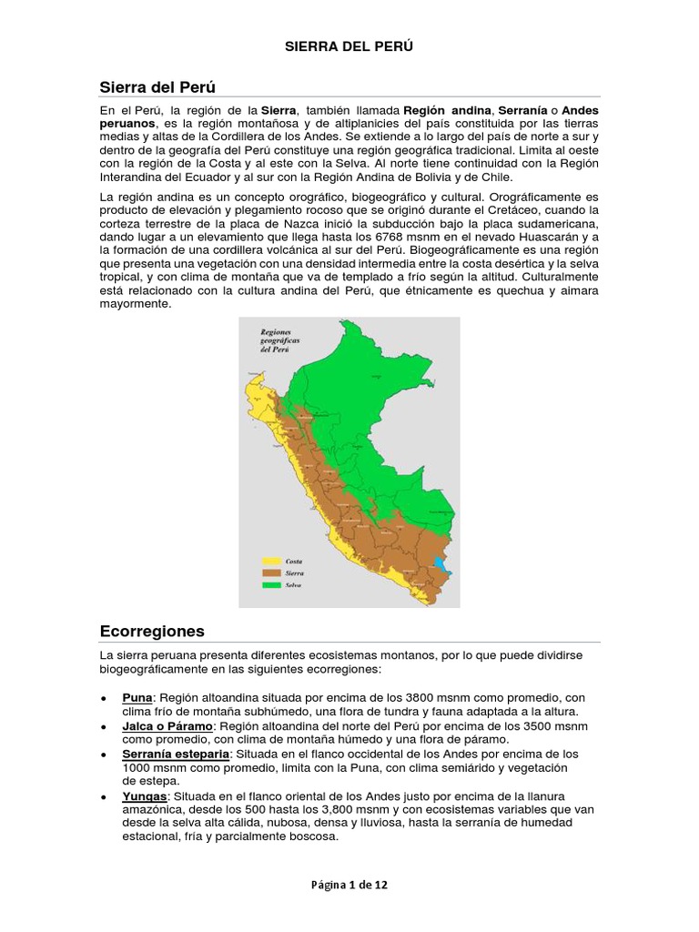 Sierra Del Perú | PDF | Andes | Perú