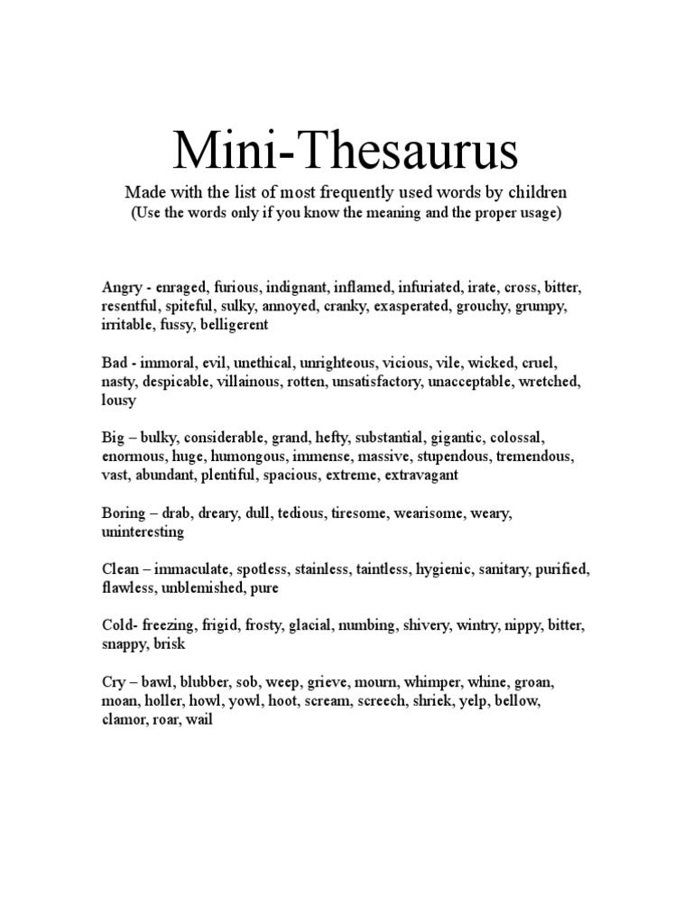 Mini-Thesaurus: Made With The List of Most Frequently Used Words by ...