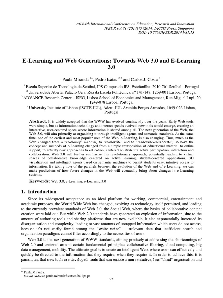 E-Learning and Web Generations: Towards Web 3.0 and E-Learning 3.0 ...