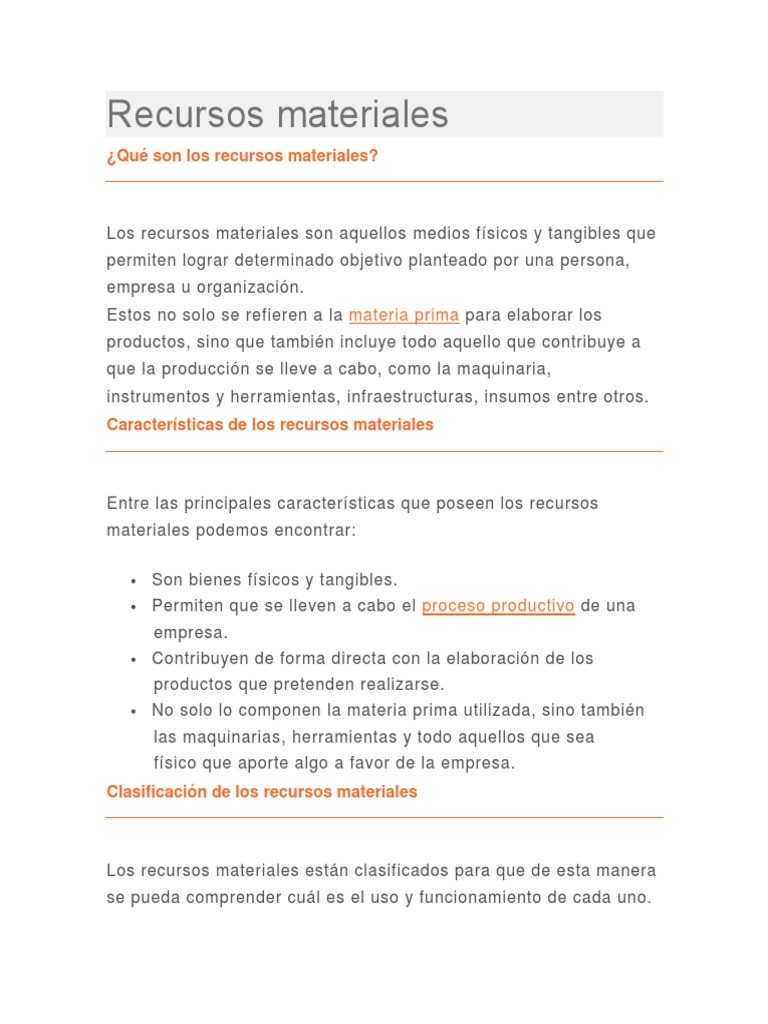 Recursos Materiales | PDF | Materia prima | Herramientas