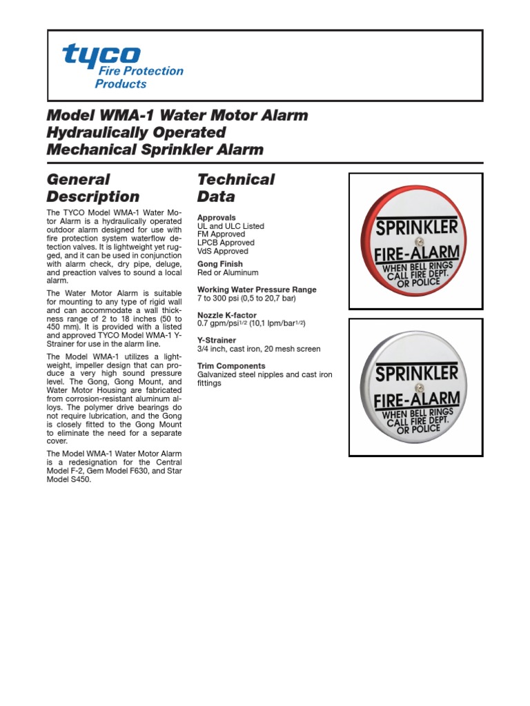 Tyco Water Motor Alarm | PDF | Pipe (Fluid Conveyance) | Fire Sprinkler ...