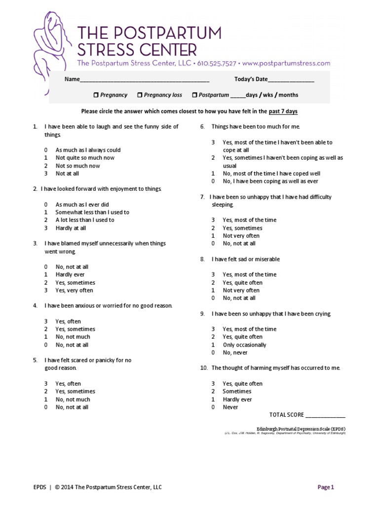 Edinburgh Postnatal Depression Scale (EPDS) | PDF | Mental And ...