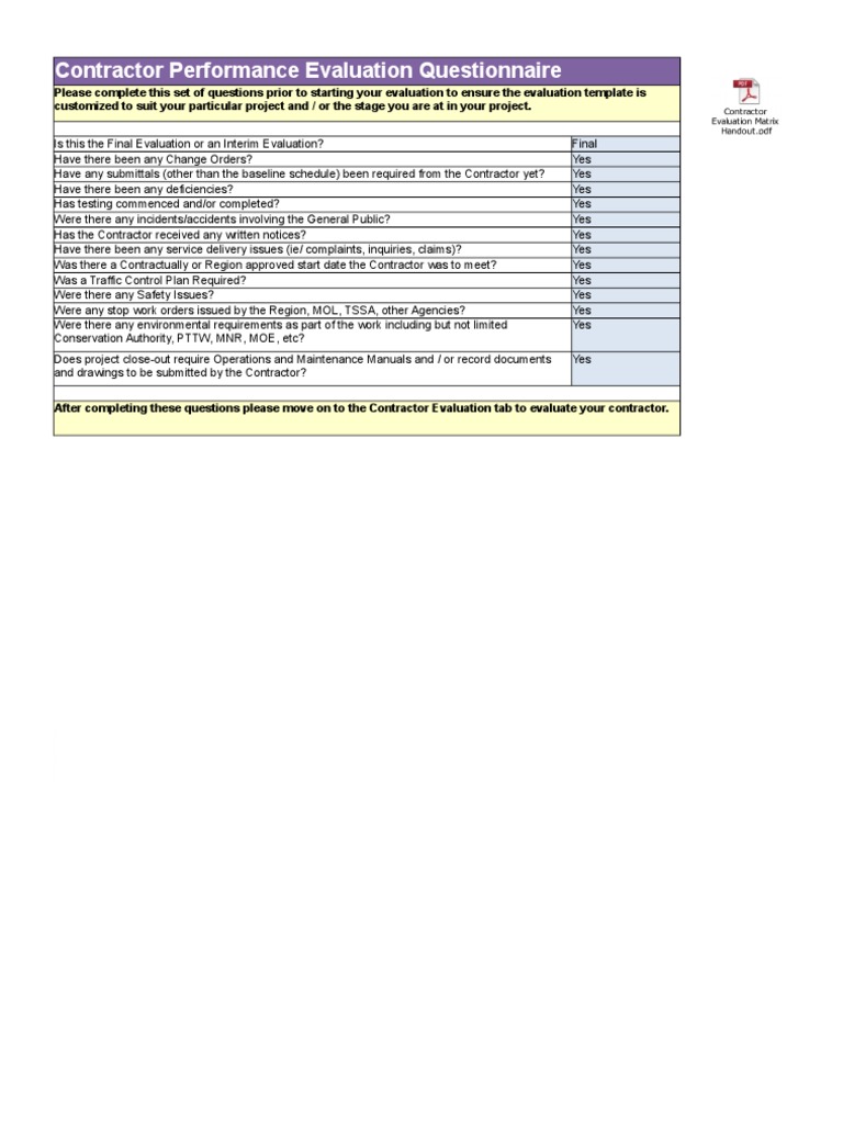 Contractor Performance Evaluation Questionnaire | PDF | General ...